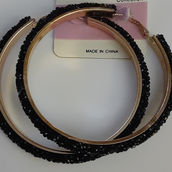 Jewelry | Large Gold And Black Hoops | Poshmark